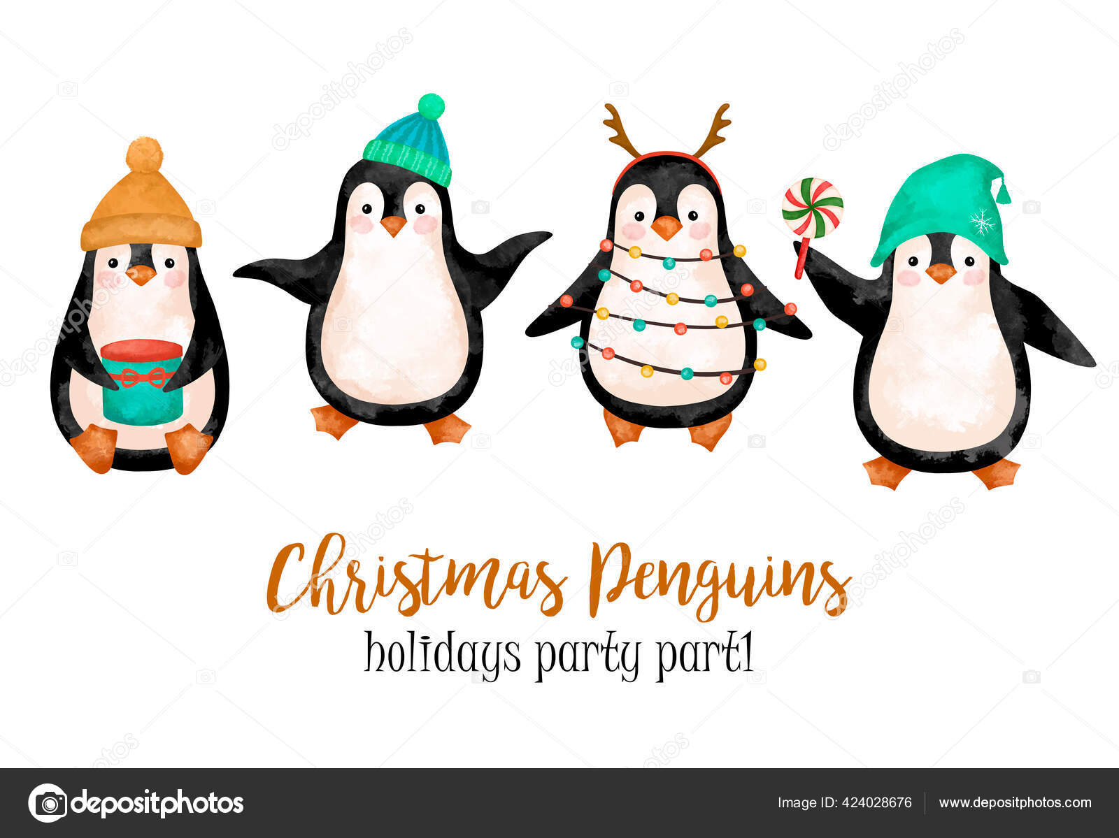 Funny Penguins Winter Hats Clipart Merry Christmas Penguins Set Kids ...