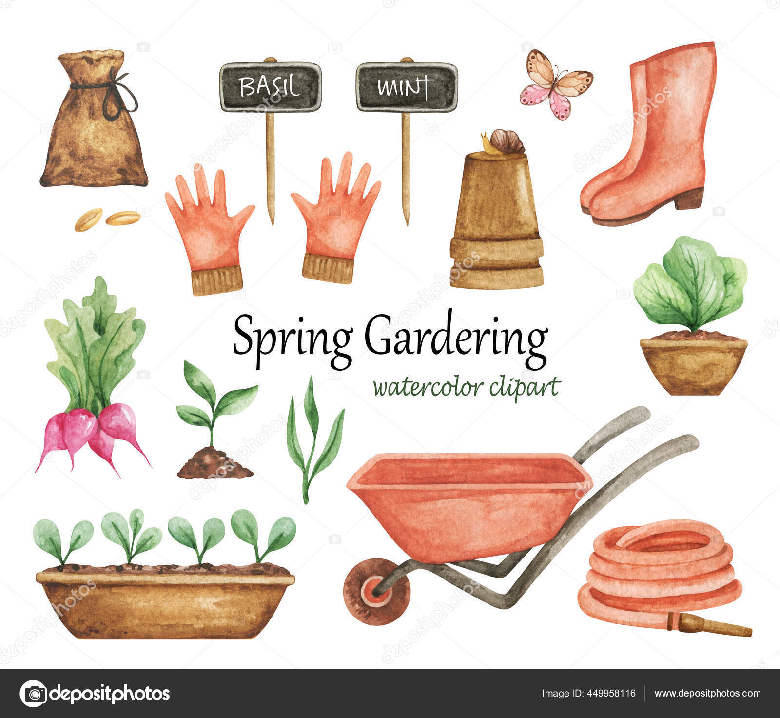 Spring Gardening Clipart Gardening Essentials Garden Tools Set Garden ...