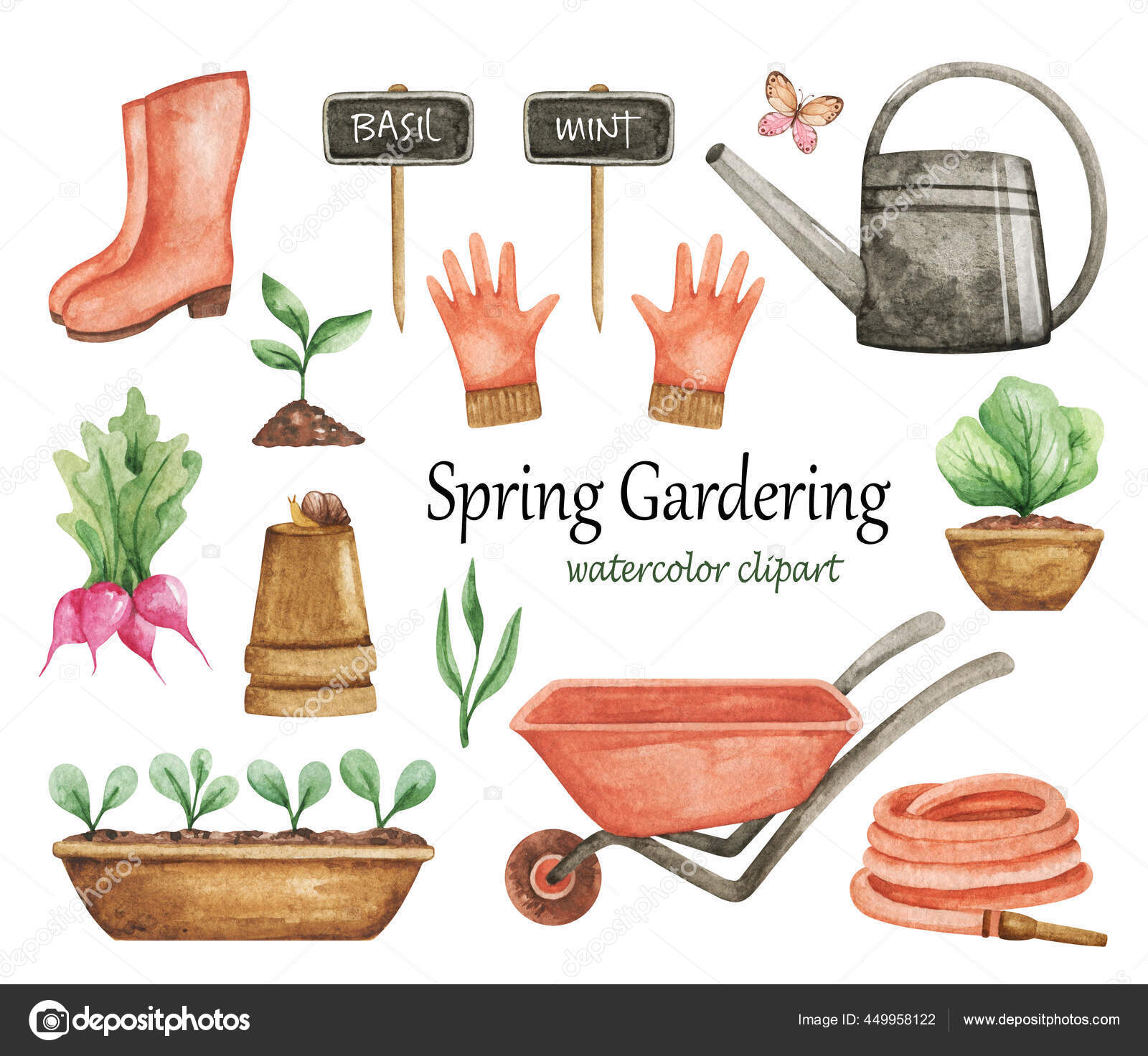 Gardenng Clipart Watercolor Garden Tools Set Spring Garden Elements ...
