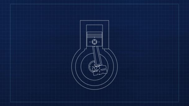 Pistón Del Motor Que Trabaja Dibujo Técnico Fondo Azul Sección — Vídeo ...