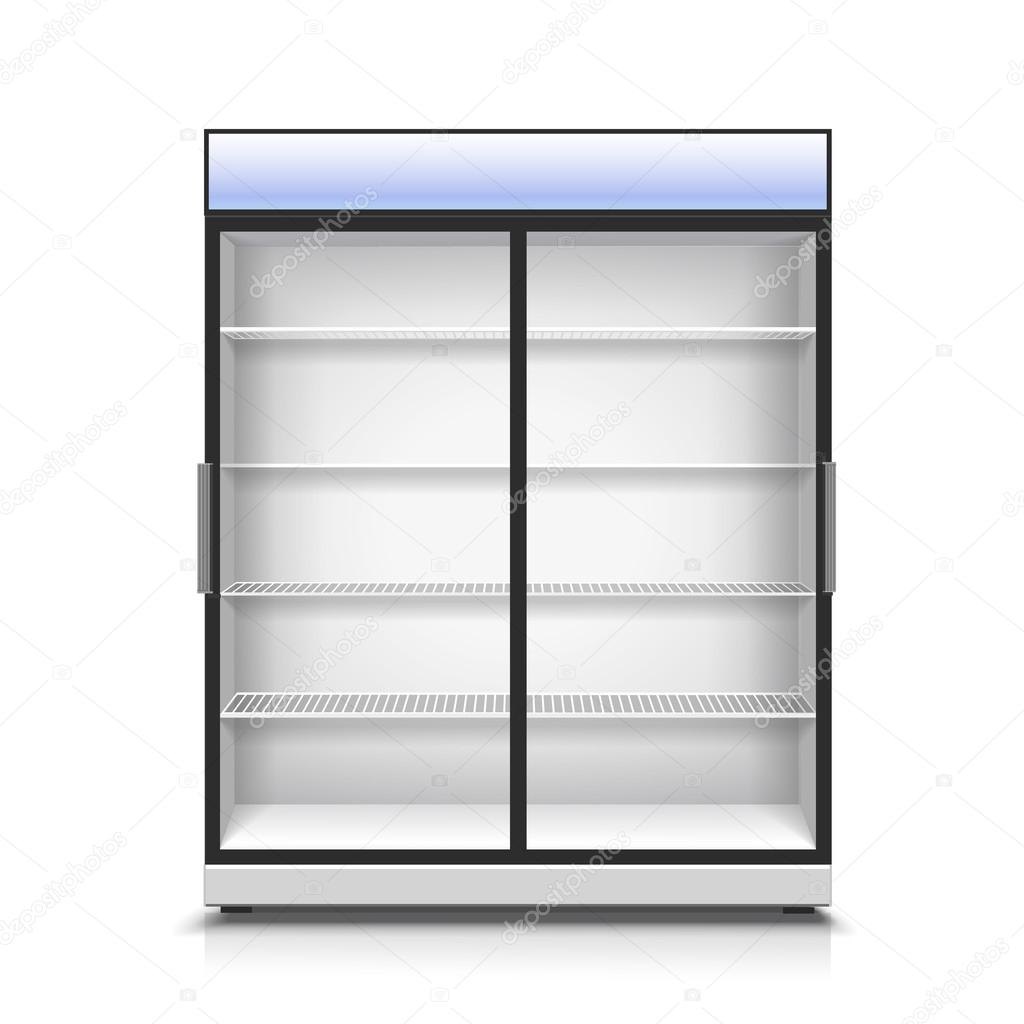 Empty vertical refrigerator for with two transparent front panels for ...
