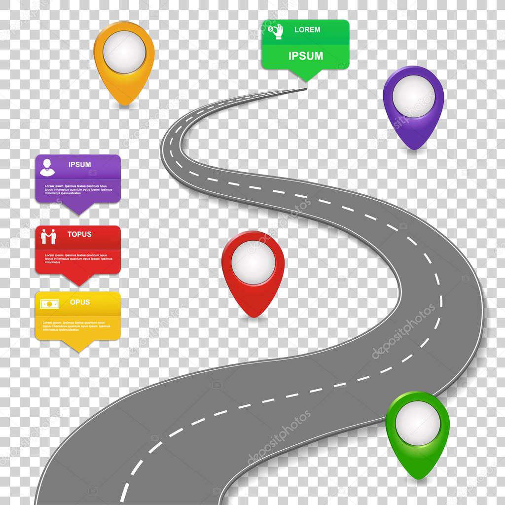 Navigation infographics design. Concept with car road. Roadmap with map ...