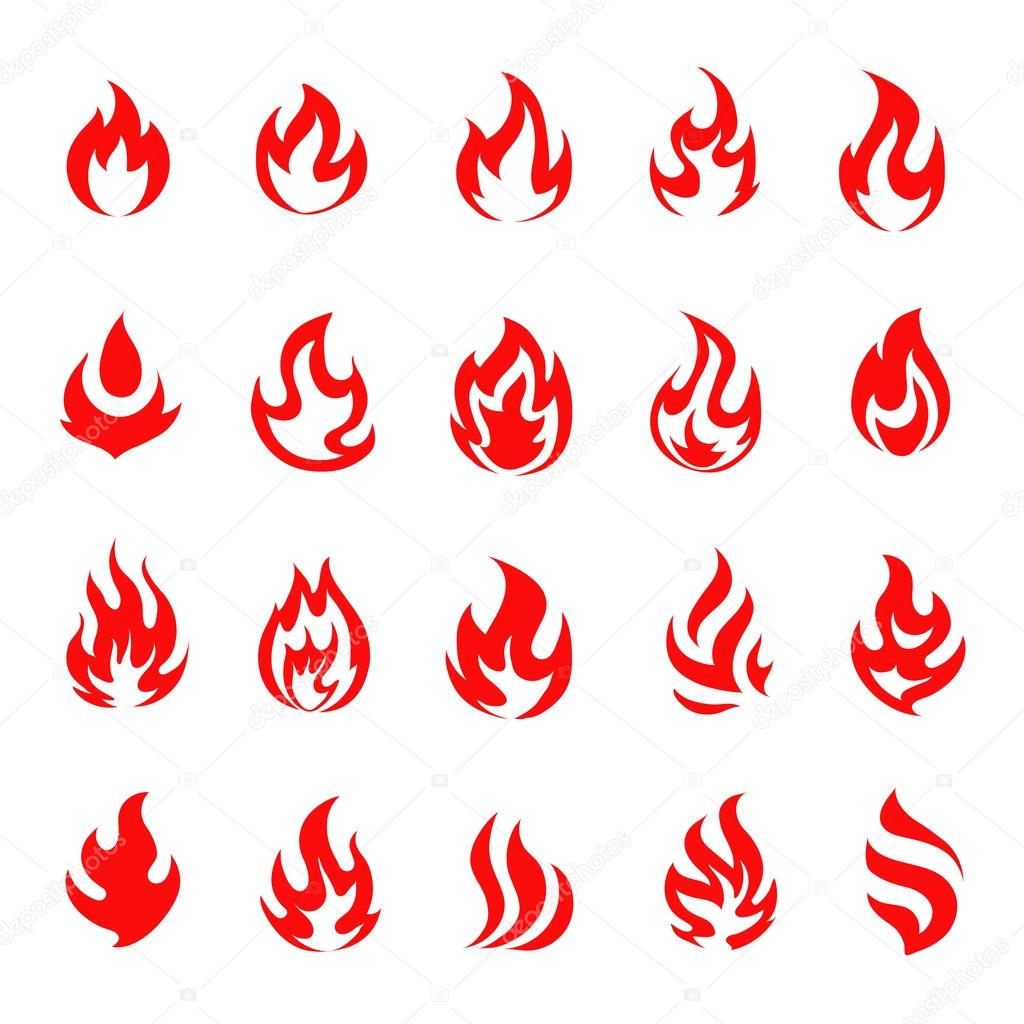 Red fire flame icons and pictograms set isolated — Stock Vector ...