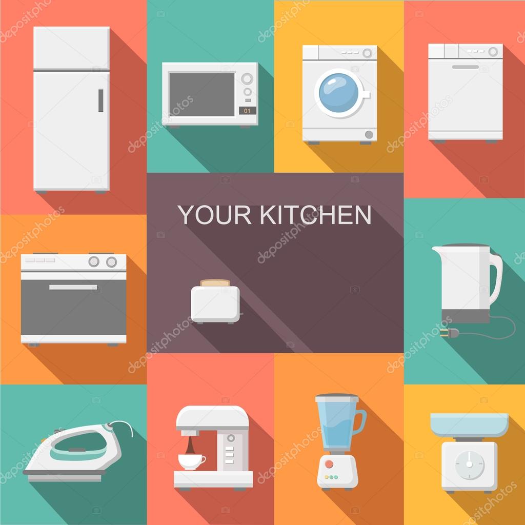 Set of kitchen appliances flat vector icons — Stock Vector © Lightkite ...
