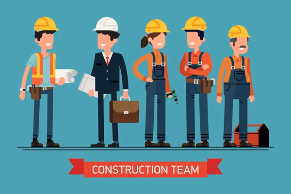 Architect and construction workers characters group. — Stock Vector ...