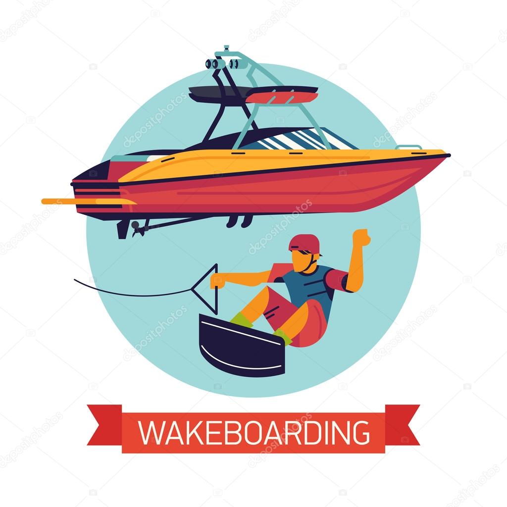Wake boarding and wake surfing — Stock Vector © masha_tace #102844564