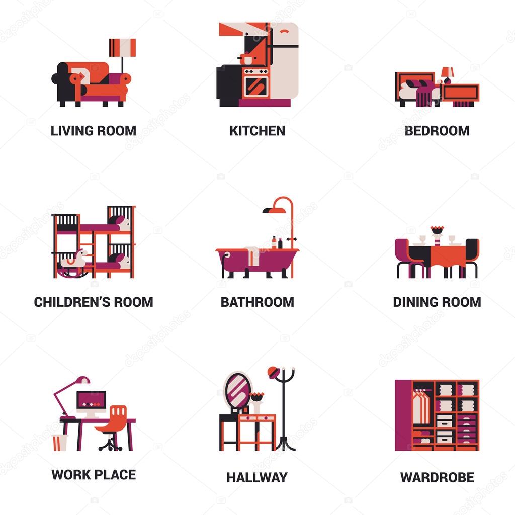 Interior design room types icons Stock Vector Image by ©masha_tace ...