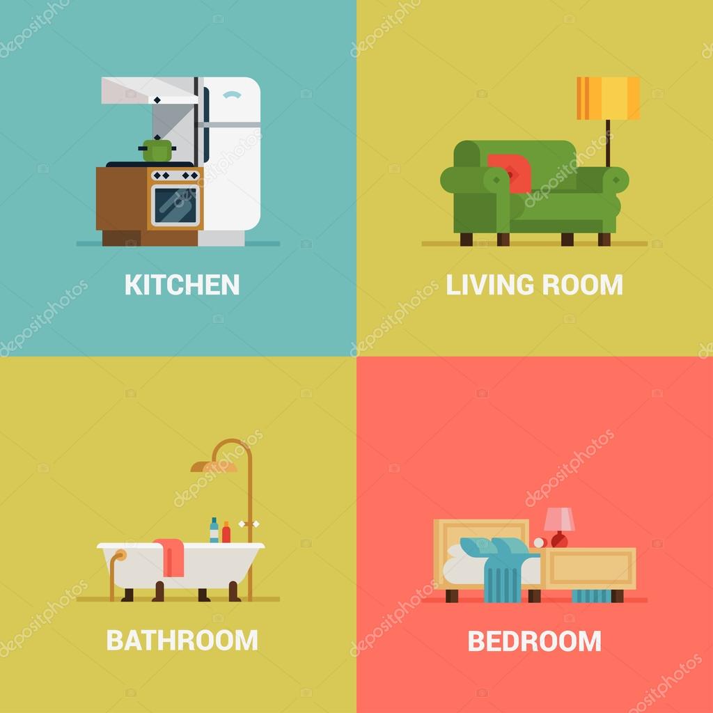 Design de interiores tipos de quarto ícones imagem vetorial de masha ...