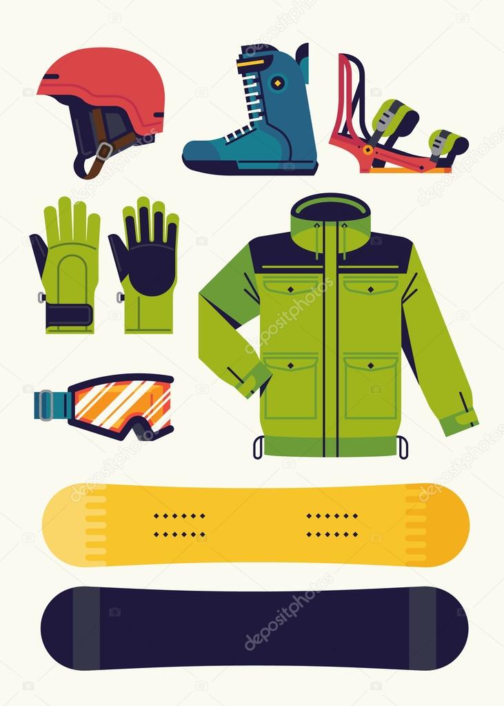 Snowboarding gear design elements — Stock Vector © masha_tace #84360572
