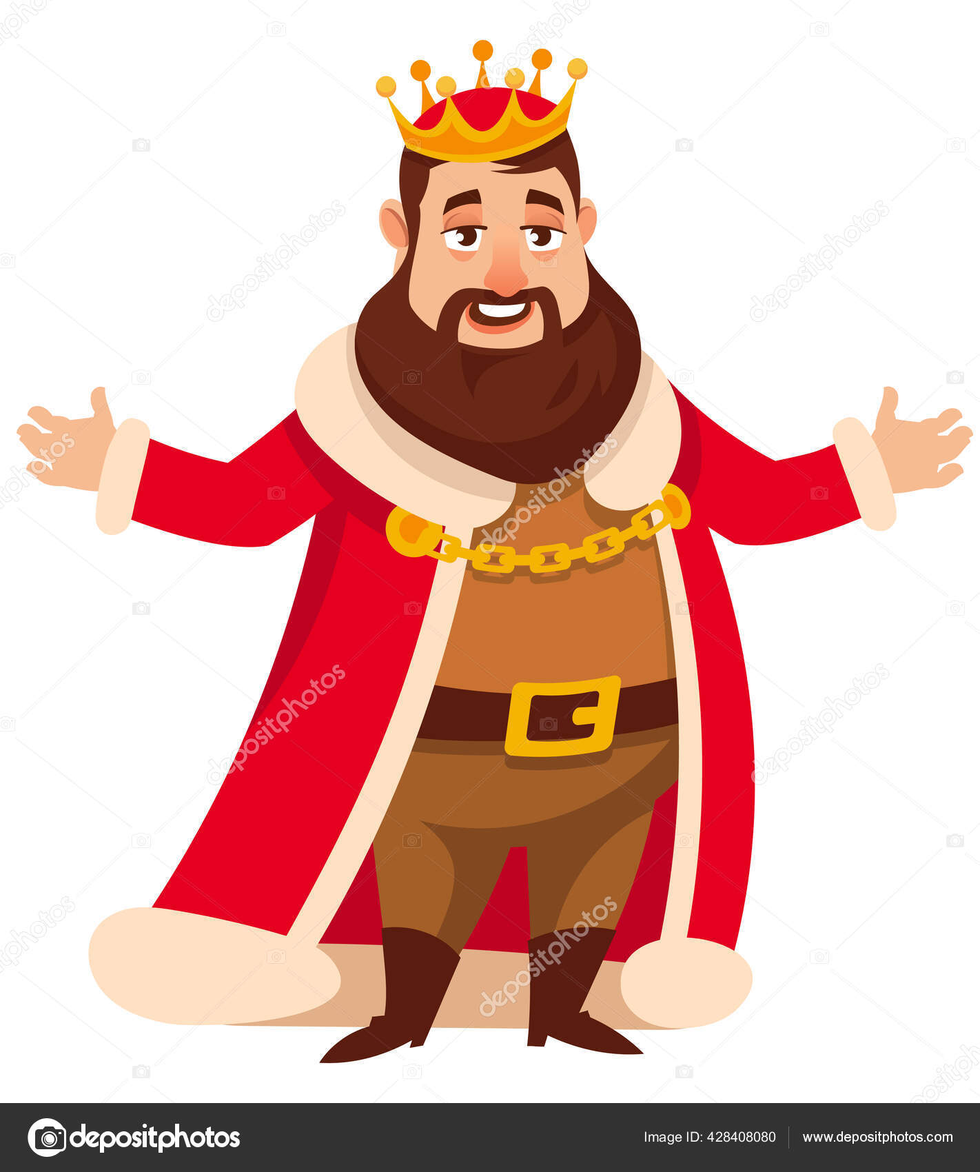 Berdiri Gembira Raja Karakter Kerajaan Dalam Gaya Kartun Vektor Stok ...