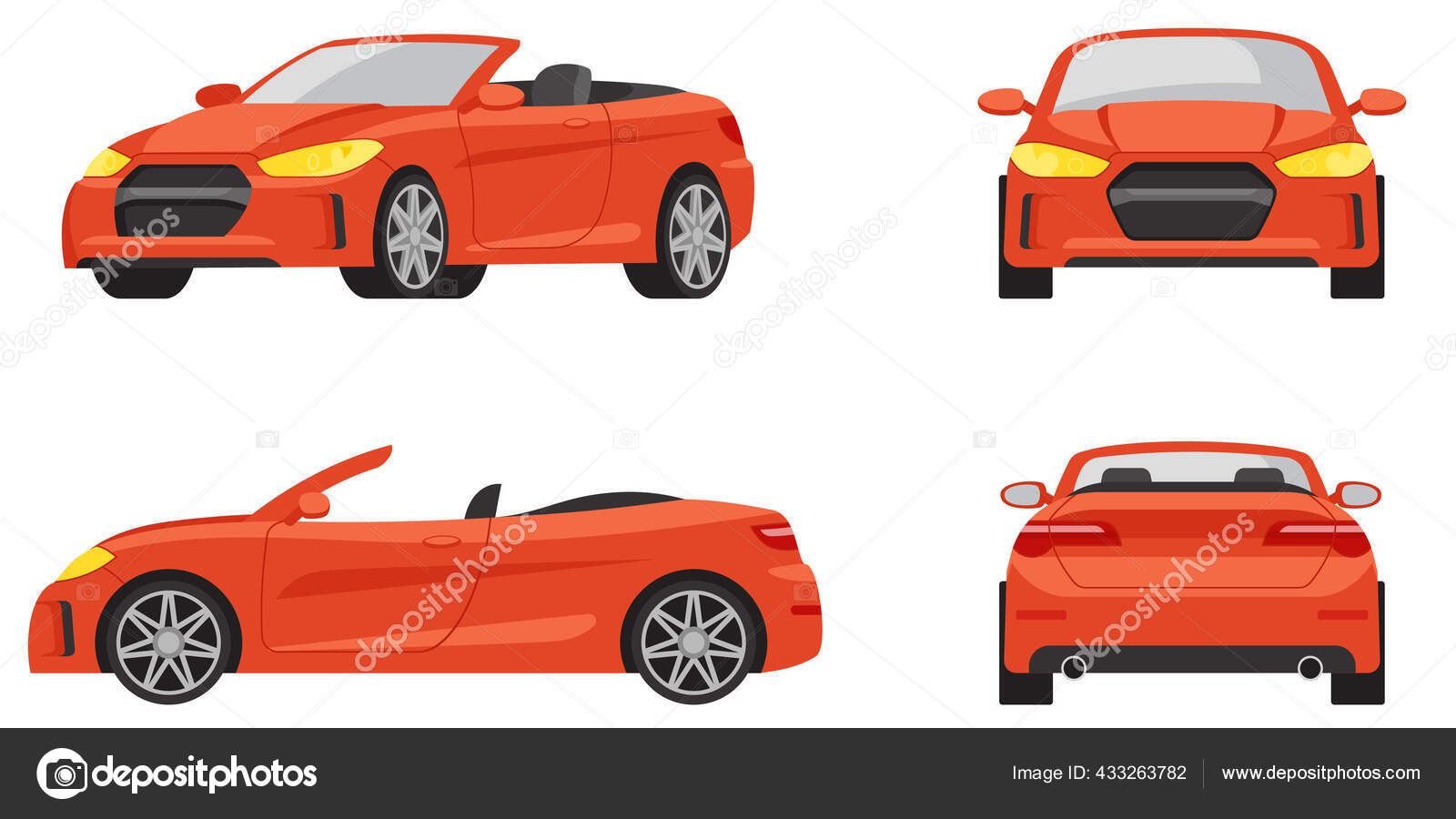 Cabriolet Different Angles Red Automobile Cartoon Style Stock Vector ...