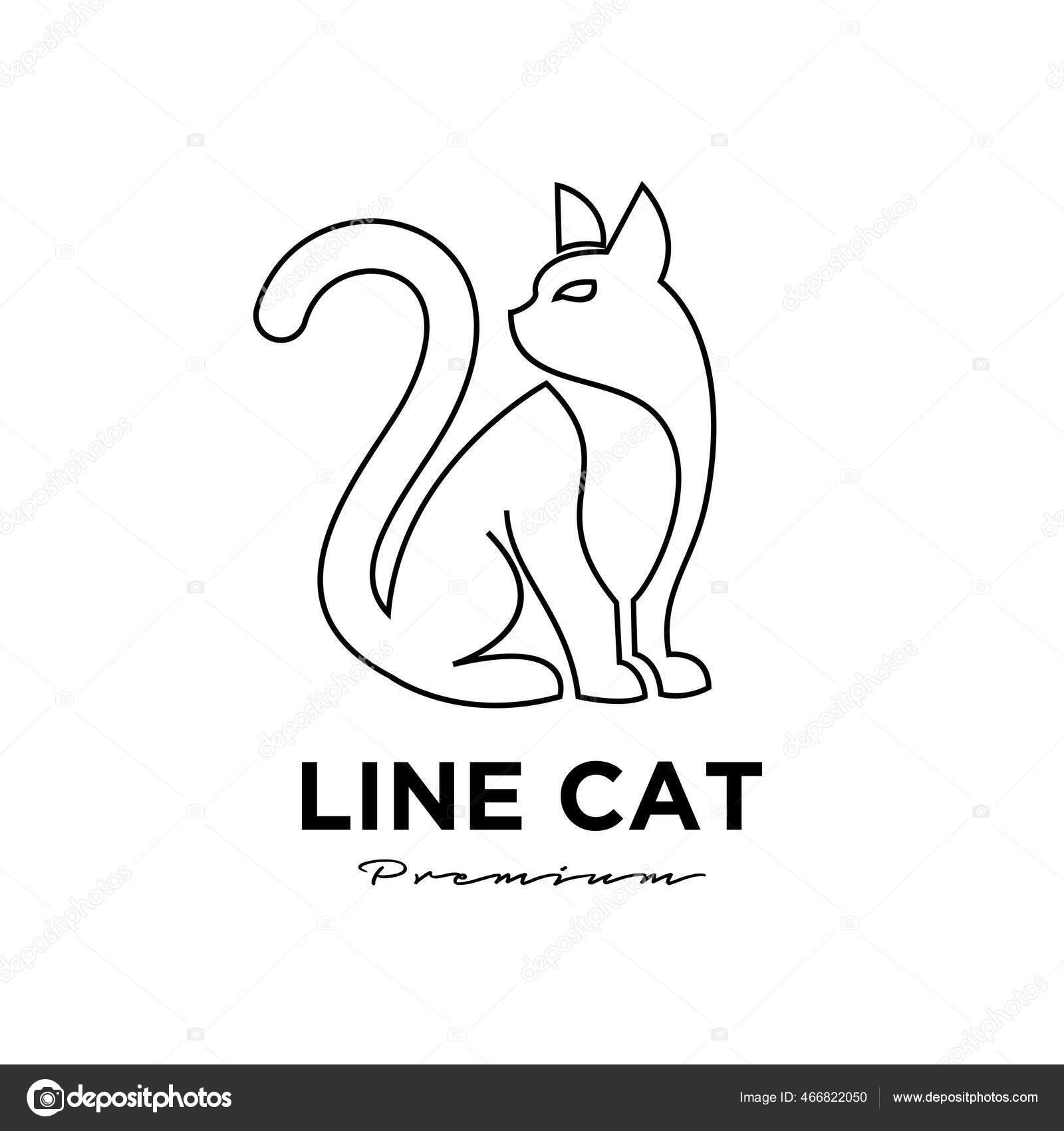Black Cat Pets Line Outline Logo Vector Icon Illustration Isolated ...