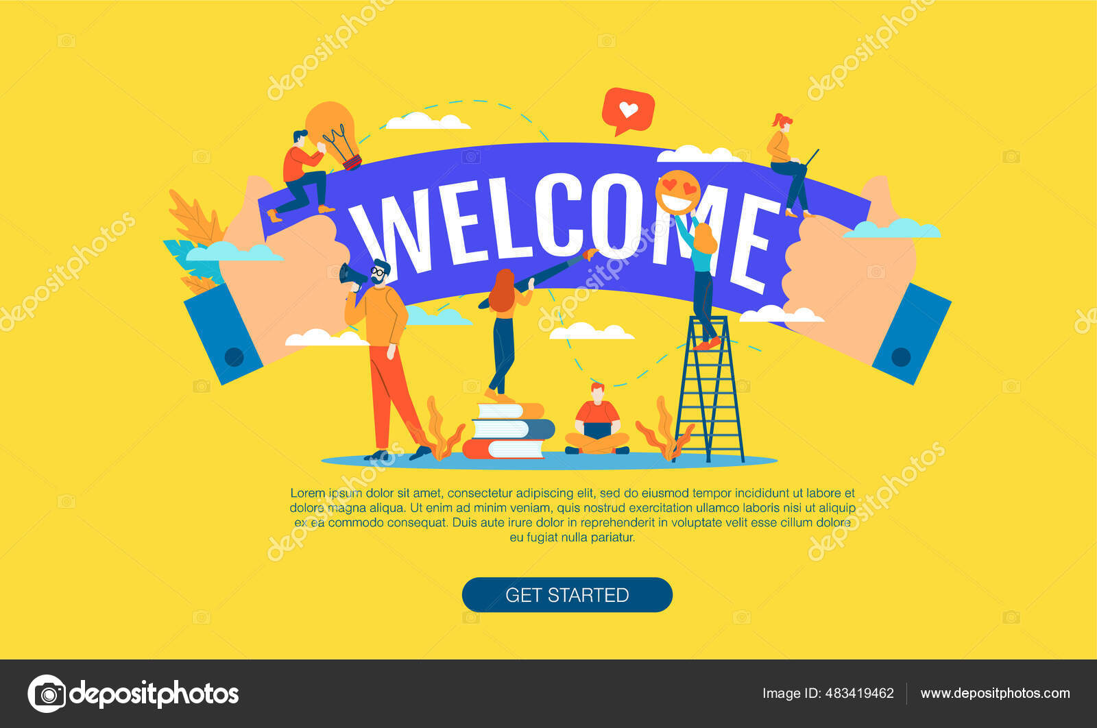 Welcome Big Word Small People Vector Illustration Concept Template ...