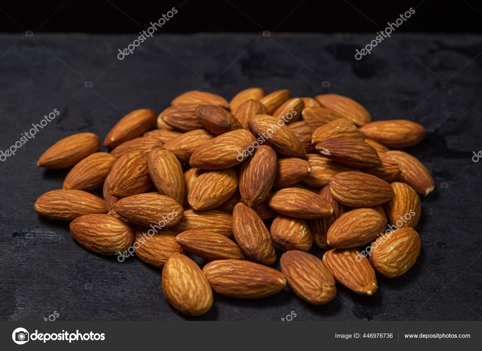 Almonds Black Background Isolated Almonds Small Pile Roasted Almonds ...