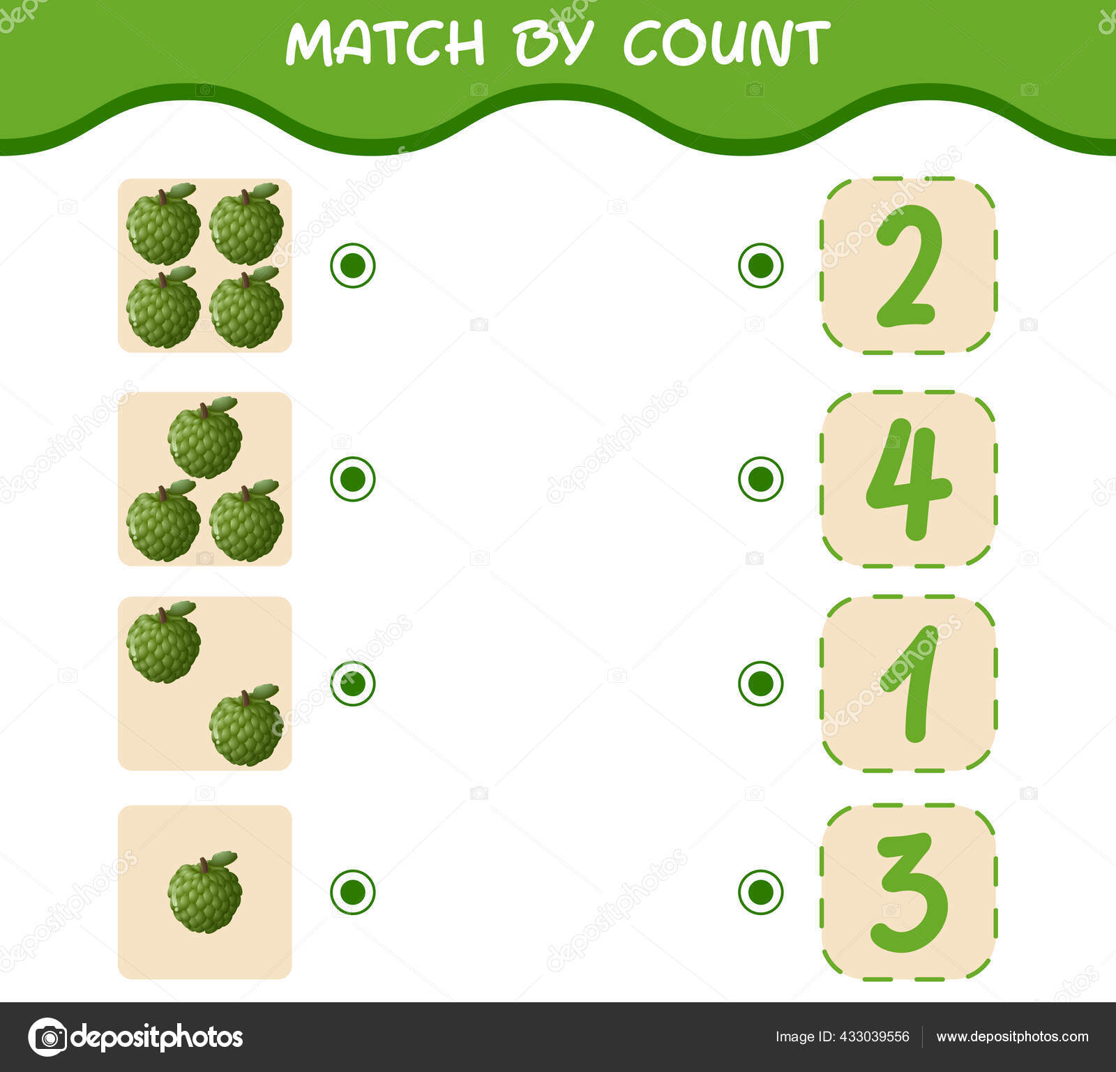 Match Count Cartoon Custard Apples Match Count Game Educational Game ...