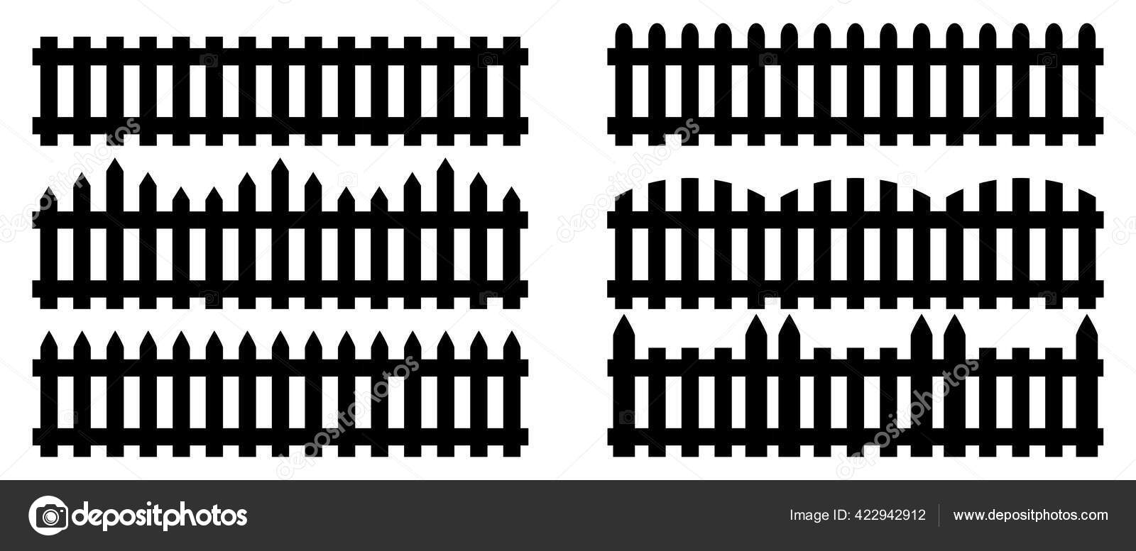 Set Fences Isolated Icons Wooden Fences Flat Style Vector Illustration ...