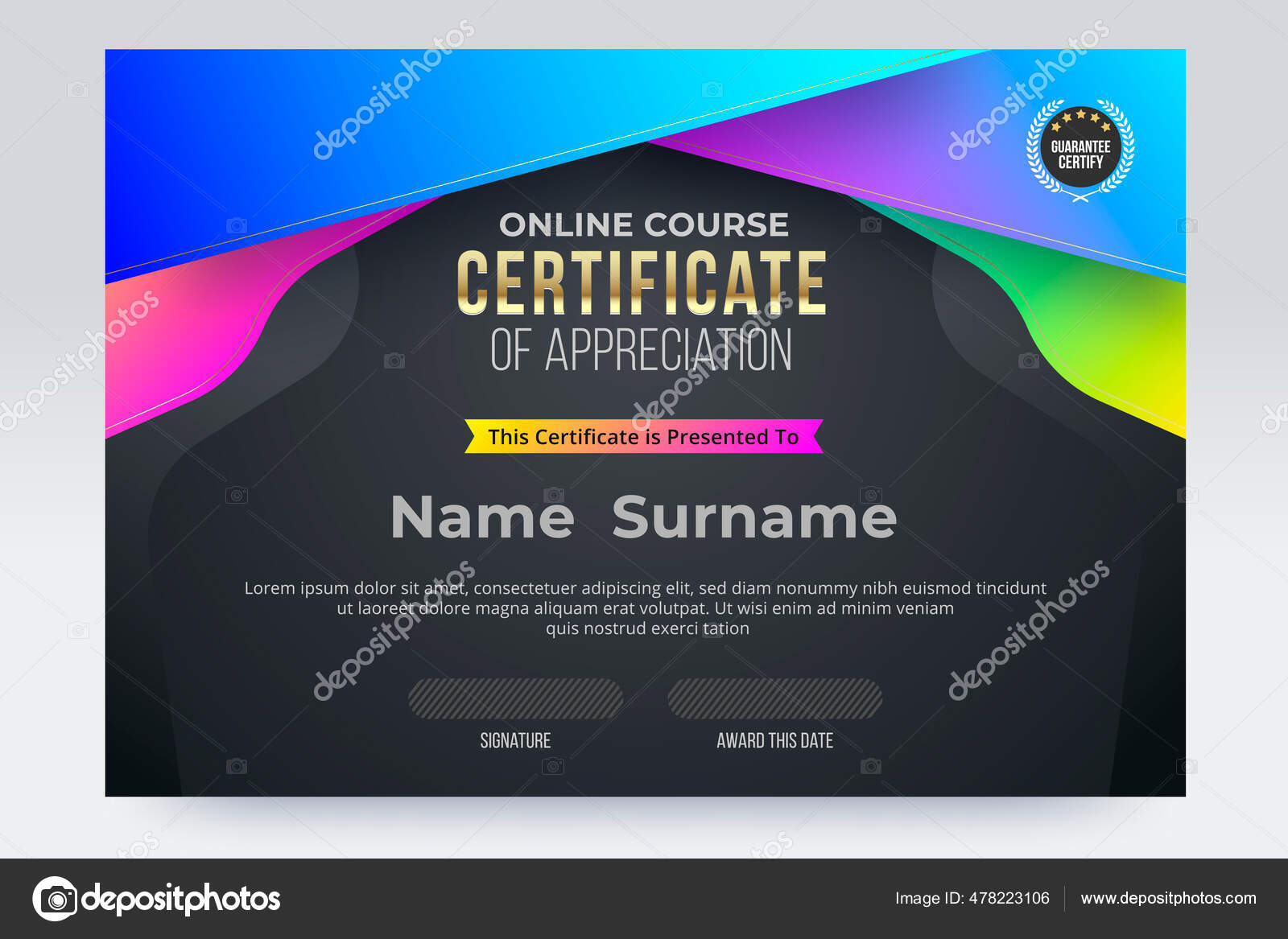 Online Course Certificate Completion Template Vector Illustration Eps10 ...