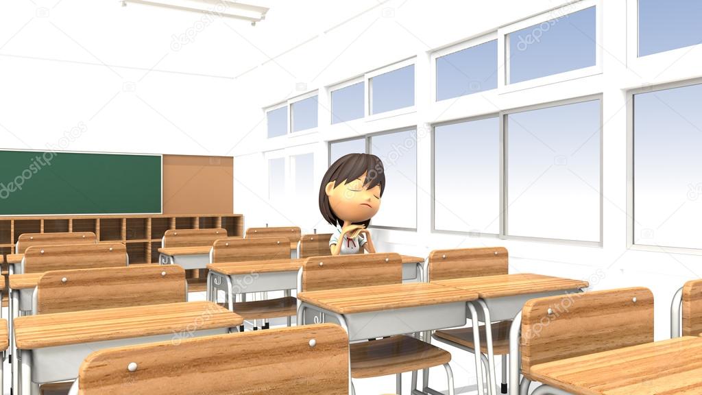 3D illustrations of girls bad mood in the classroom — Stock Photo © _3103_ #56114399