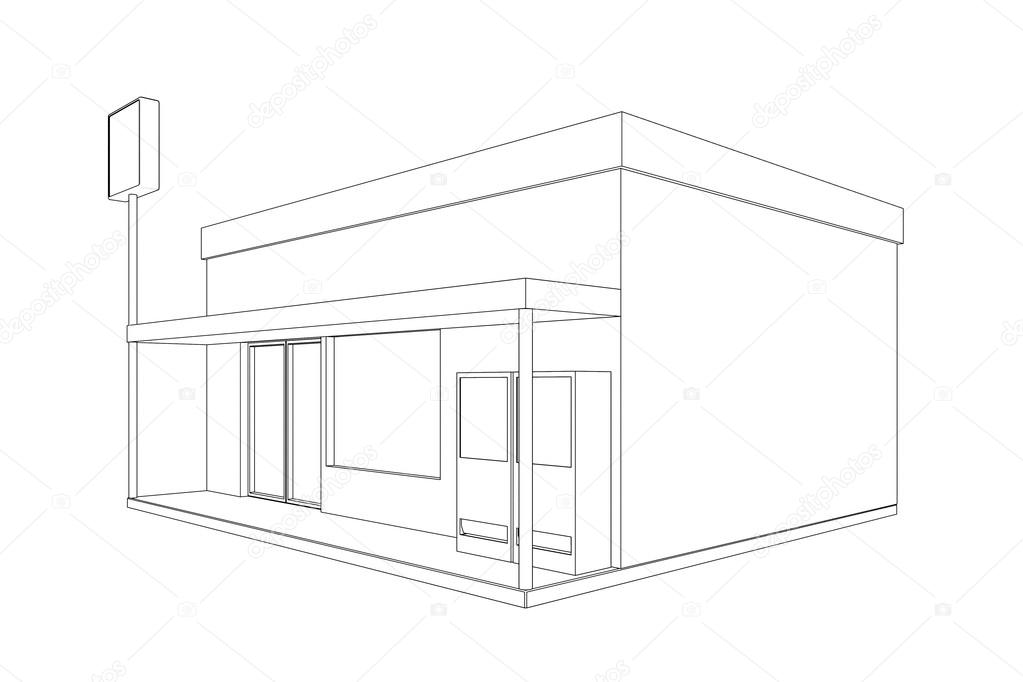 Line drawing of Convenience store — Stock Photo © _3103_ #67850151
