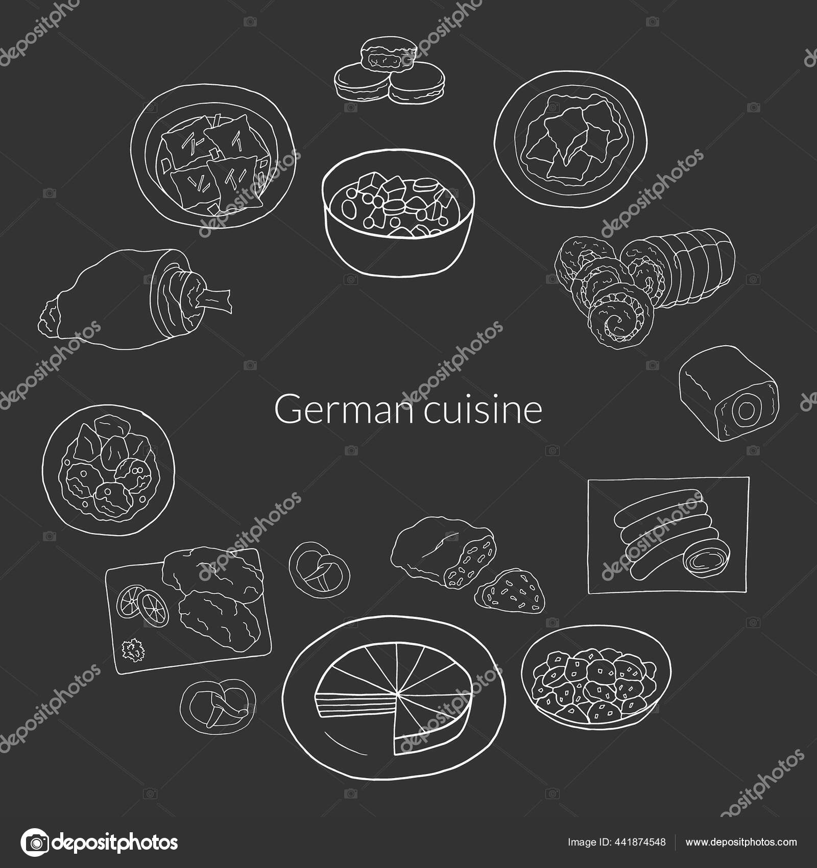 Vector Hand Drawn Doodle Set German Cuisine Design Sketch Elements ...