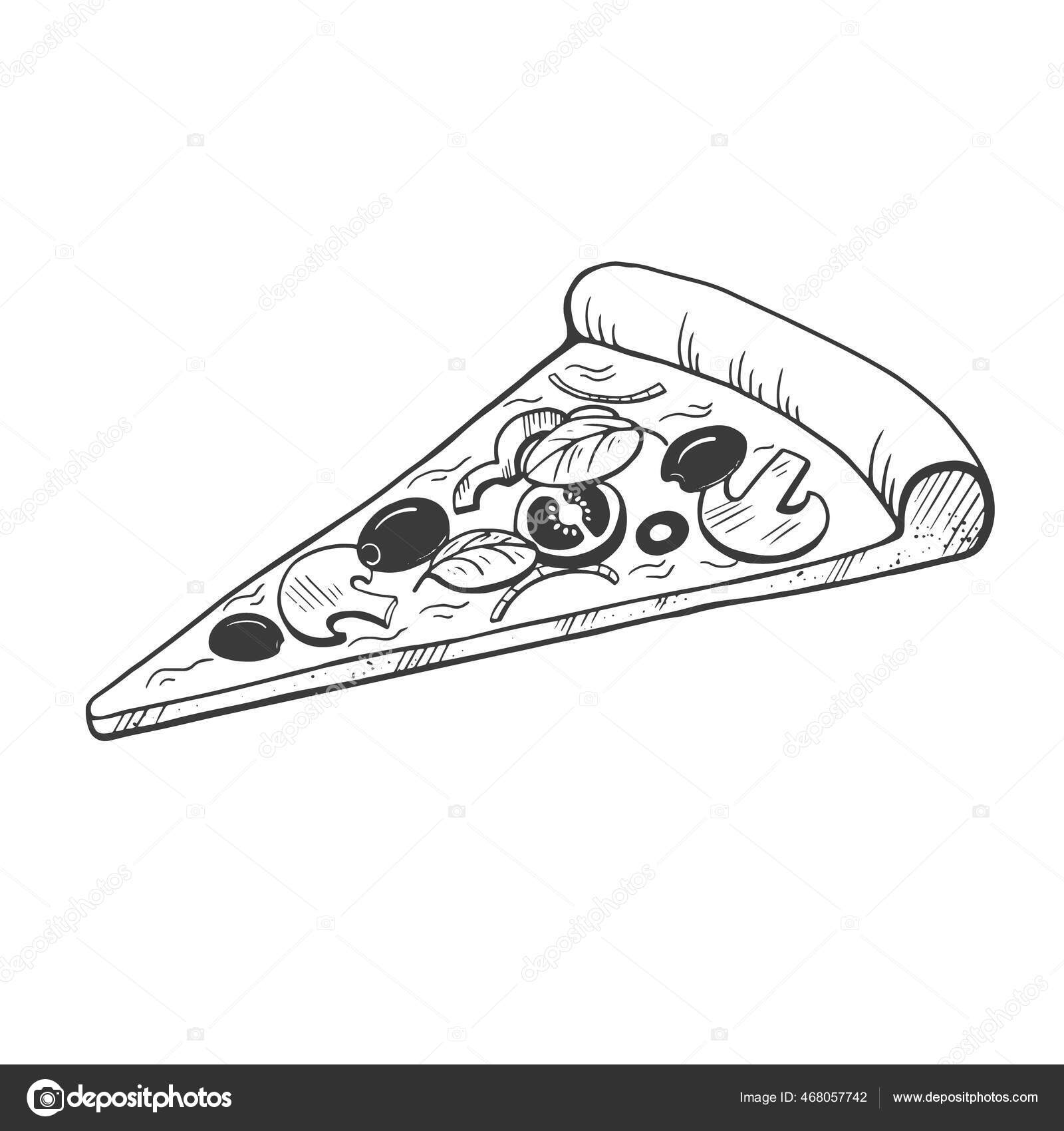 Beyaz Arka Planda Izole Edilmiş Pizza Eli Çizilmiş Karikatür Çizimi ...