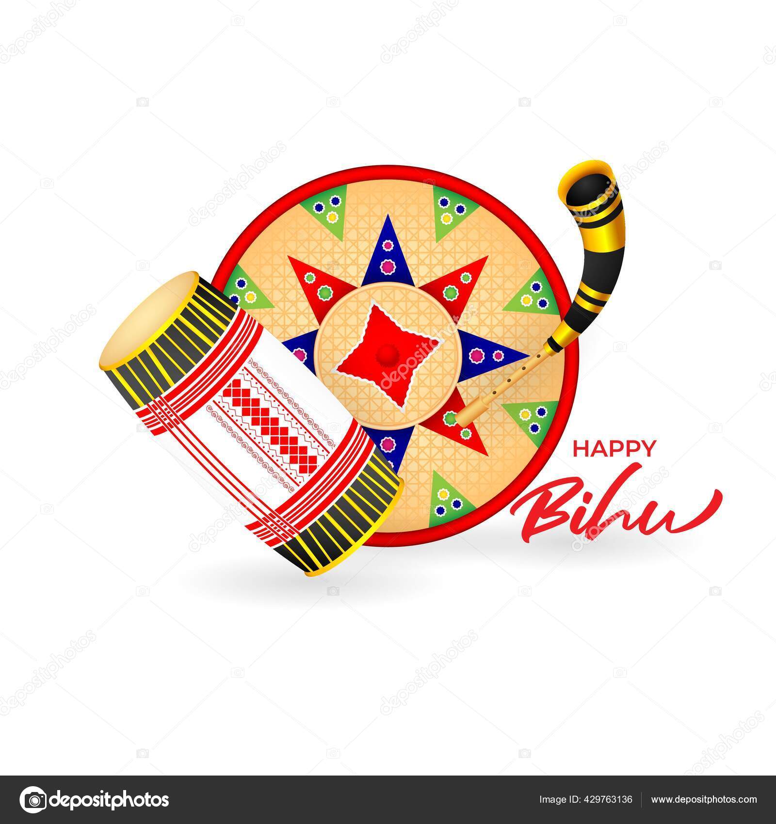 Vector Illustration Banner Greetings Festivals Bihu Template Drums ...