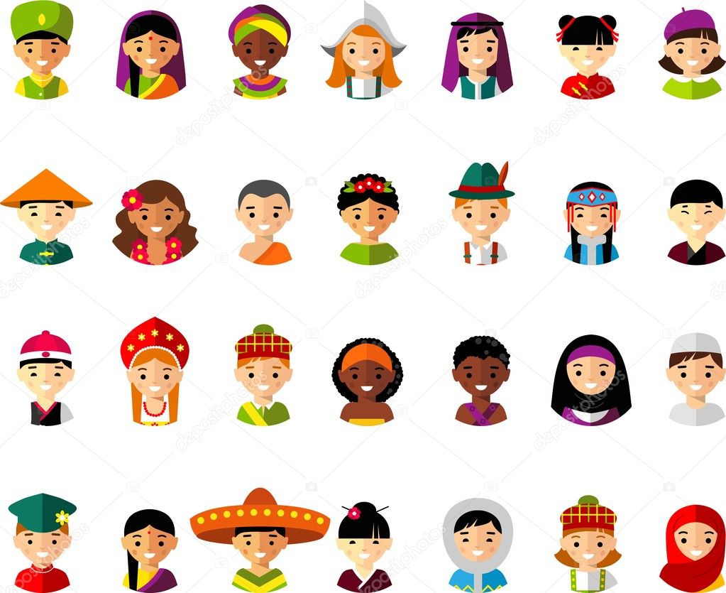 Avatar vector illustration of multicultural national children, people ...