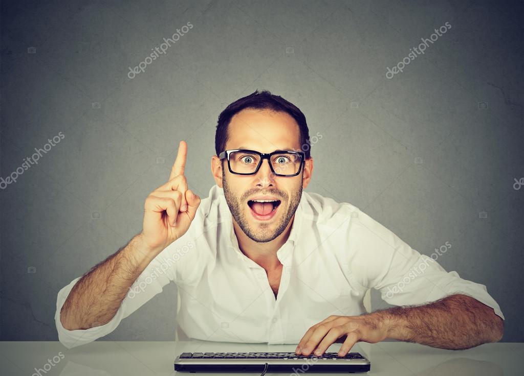 Computer geek young man knows the answer — Stock Photo © SIphotography ...