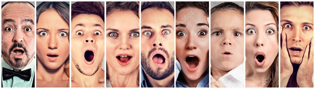 Surprised shocked people. Human emotions reaction — Stock Photo ...