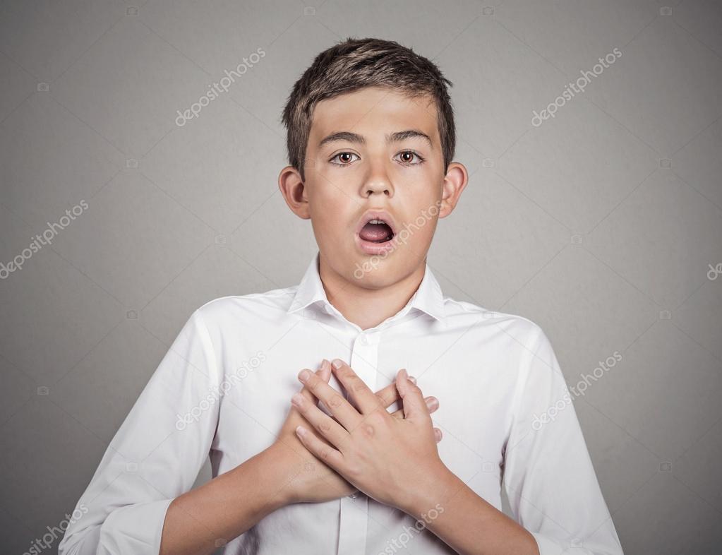 Man shocked surprised in disbelief hands on chest — Stock Photo ...