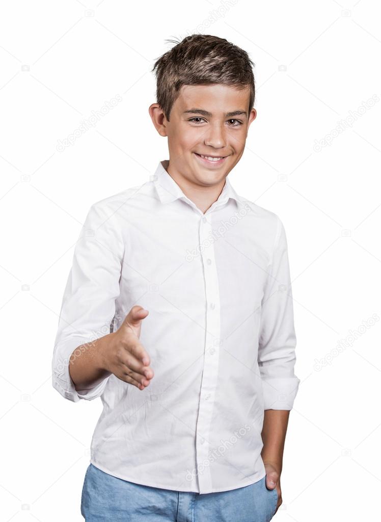 Smiling man giving extending arm for handshake — Stock Photo ...