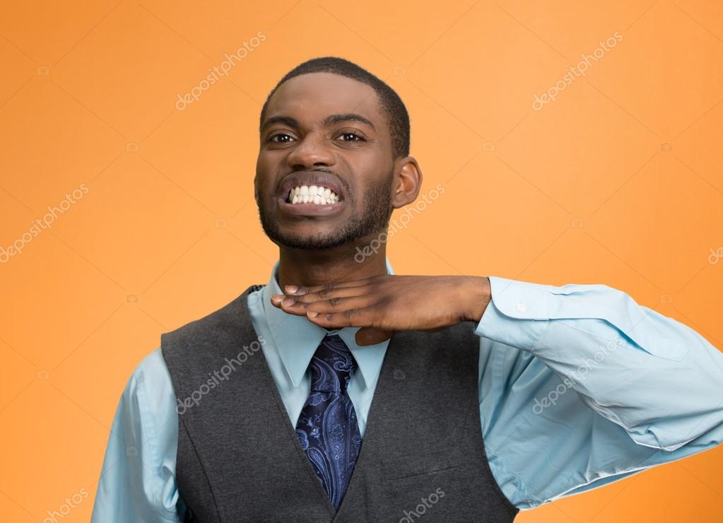 Angry man gesturing with hand to stop talking, cut it out — Stock Photo ...