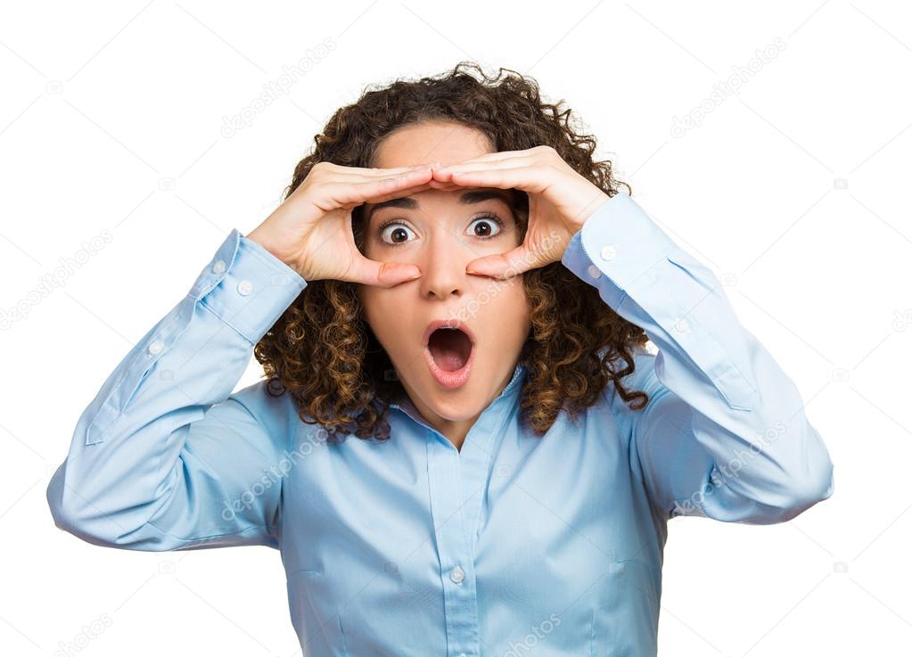 Curious woman peeking, looking surprised — Stock Photo © SIphotography ...