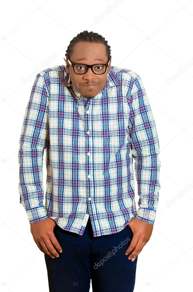 Nerd, hombre de aspecto divertido con gafas, muy tímido — Foto de stock ...