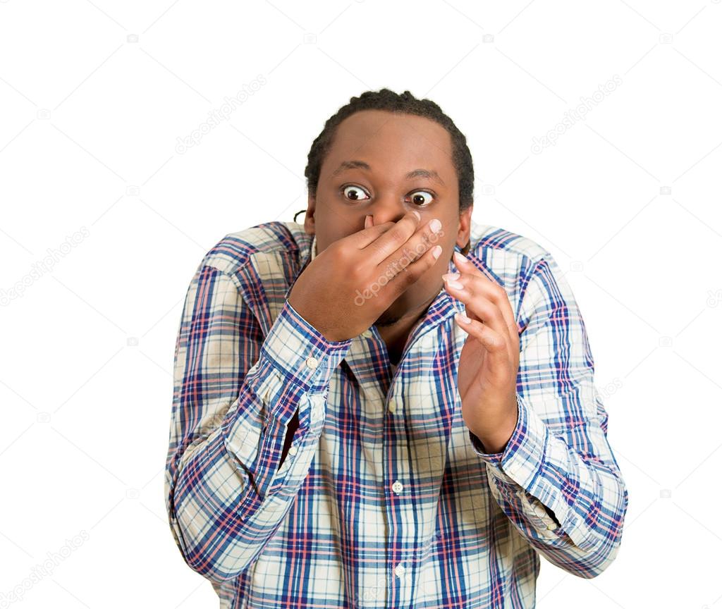 Man pinches his nose looks at you, something stinks Stock Photo by ...