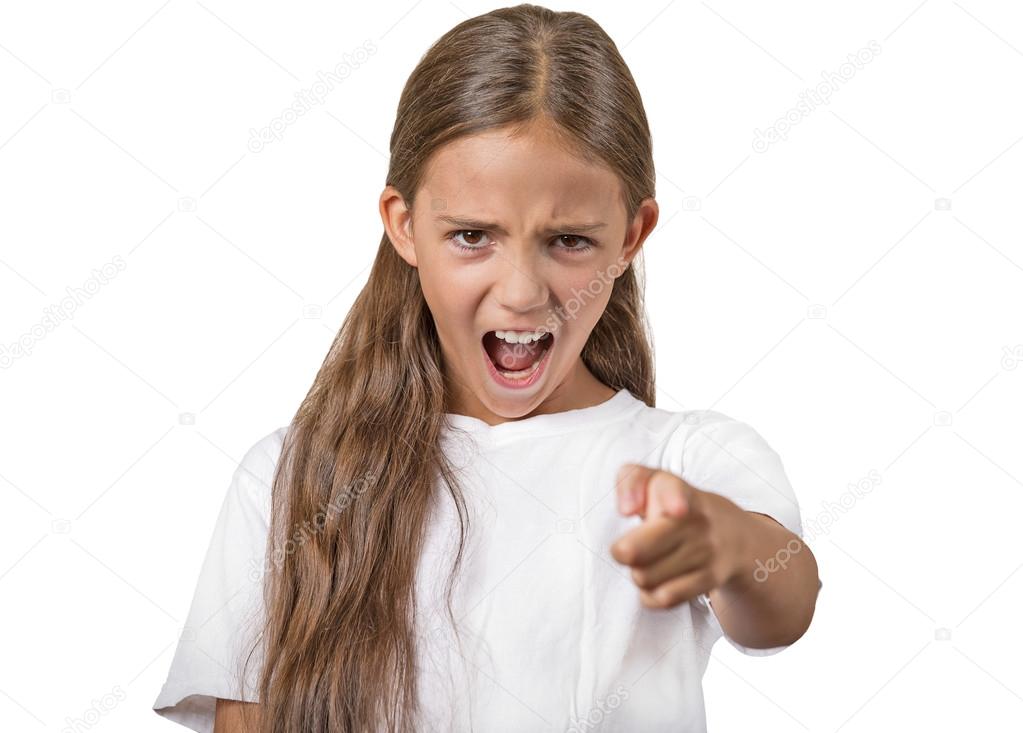 Teenager girl screaming pointing finger at you — Stock Photo ... Teenager girl screaming pointing finger at you — Stock Photo ...