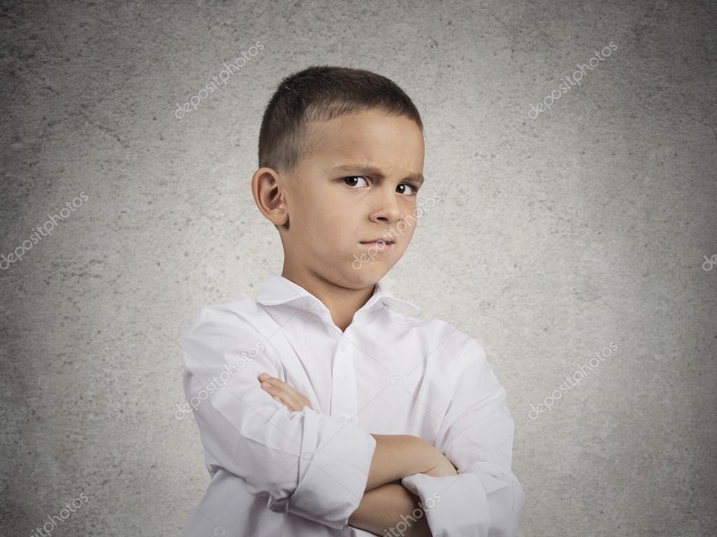 Suspicious, cautious child boy looking with disbelief — Stock Photo ...