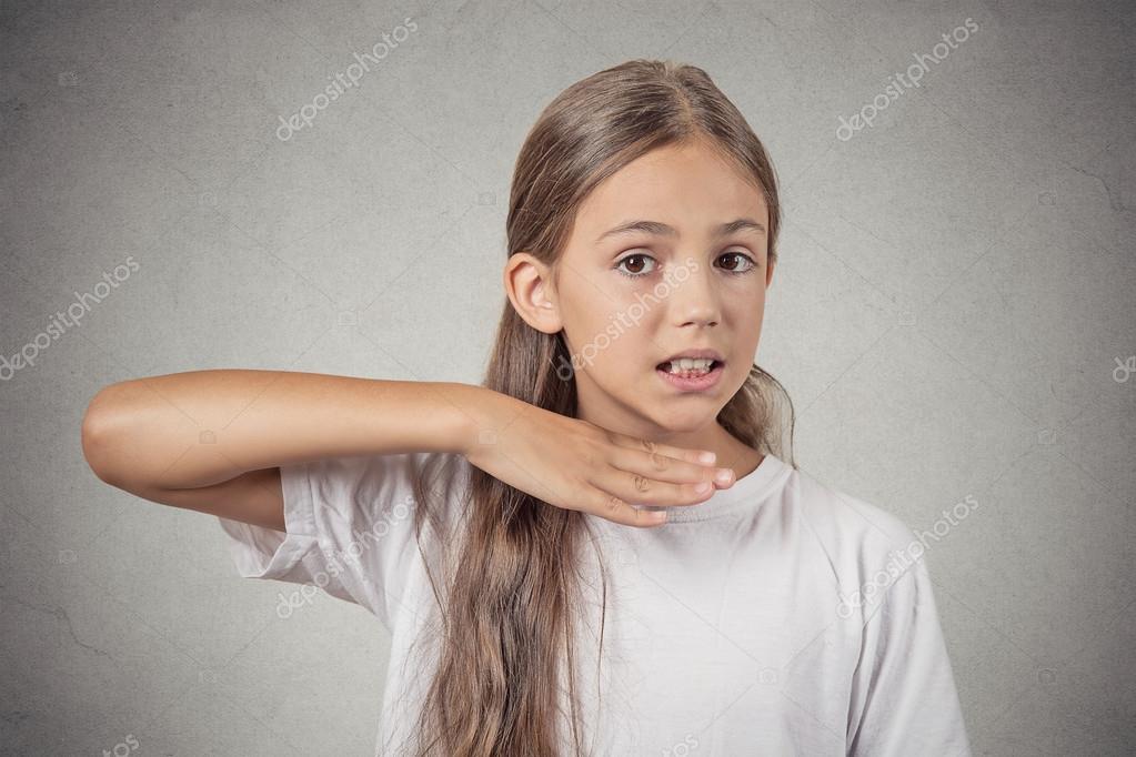 Girl gesturing with hand stop talking, cut it out Stock Photo by ...
