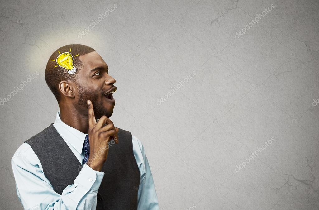 Happy man thinking found solution for problem — Stock Photo ...