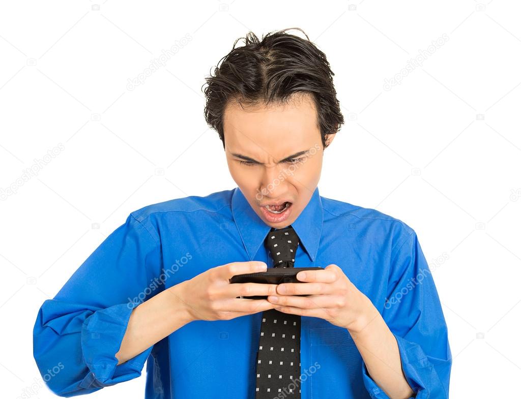 Business Man Shocked Surprised Guy By What He Sees On His Cell Phone