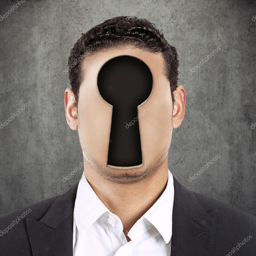 Headshot young faceless man with keyhole instead of face Stock Photo by ...