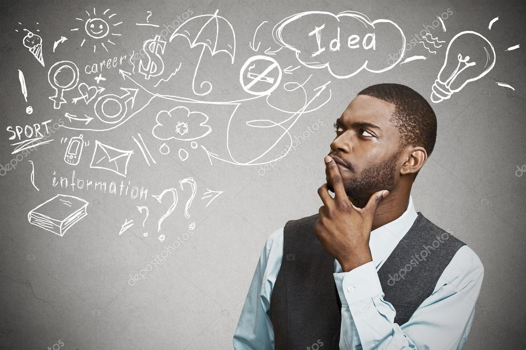 Man thinking dreaming has many ideas looking up — Stock Photo ... Man thinking dreaming has many ideas looking up — Stock Photo ...