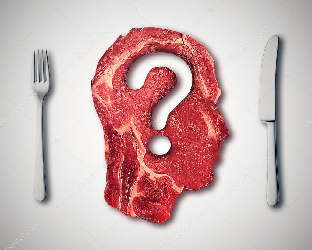 Eating meat questions concept or diet nutrition decisions Stock Photo ...