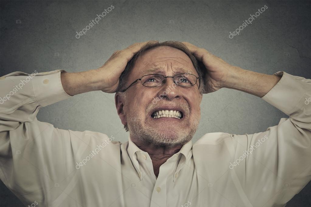 Furious frustrated elderly man having hard day Stock Photo by ...