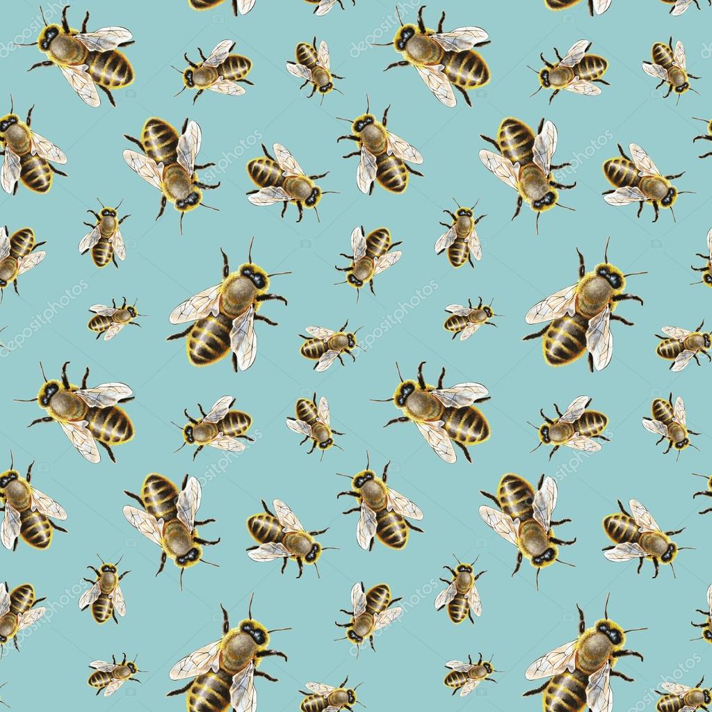 Watercolor bee pattern Stock Illustration by ©lenavetka87 #96399526