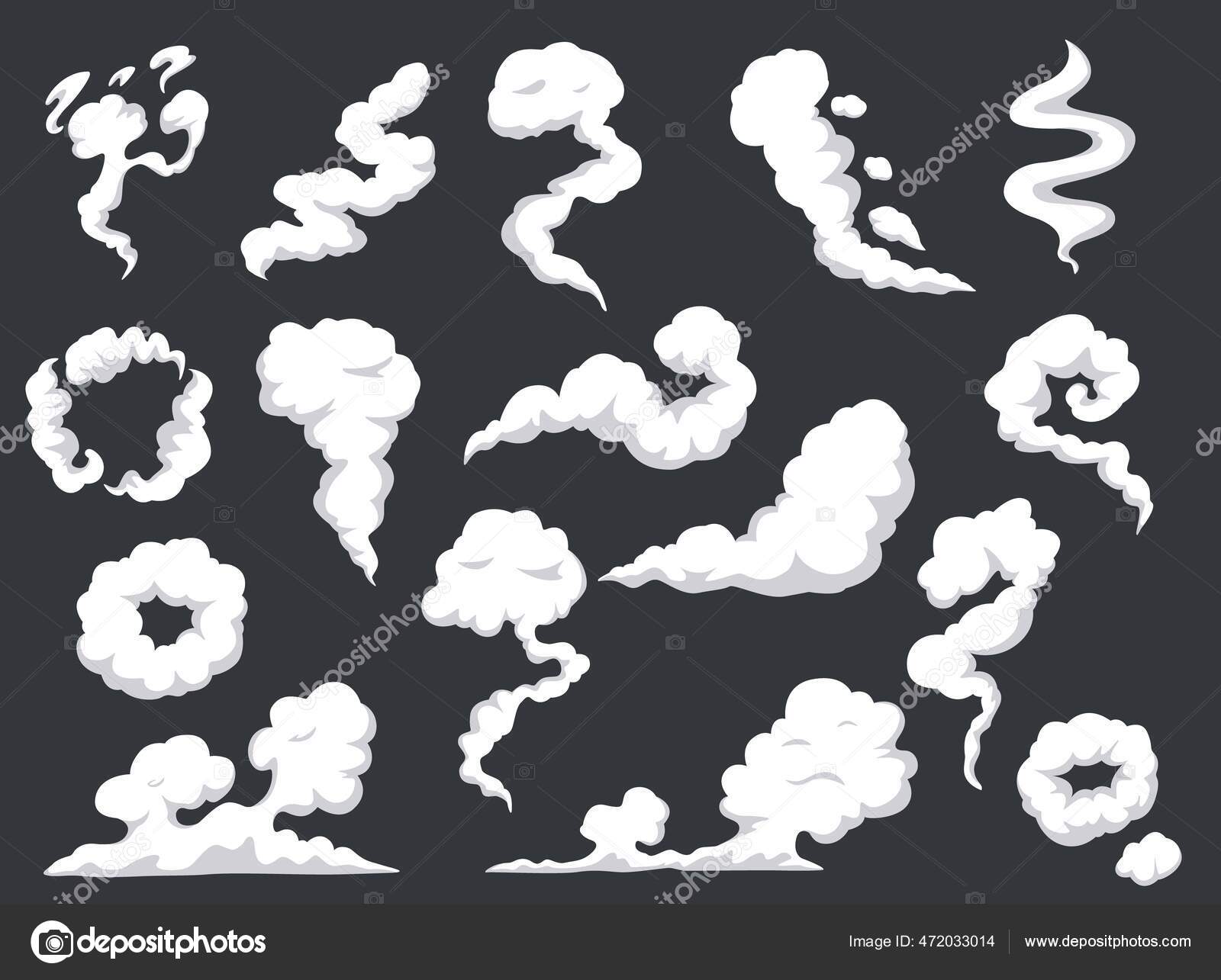 Humo de dibujos animados. Nube de vapor cómica, niebla, smog. Explosión ...