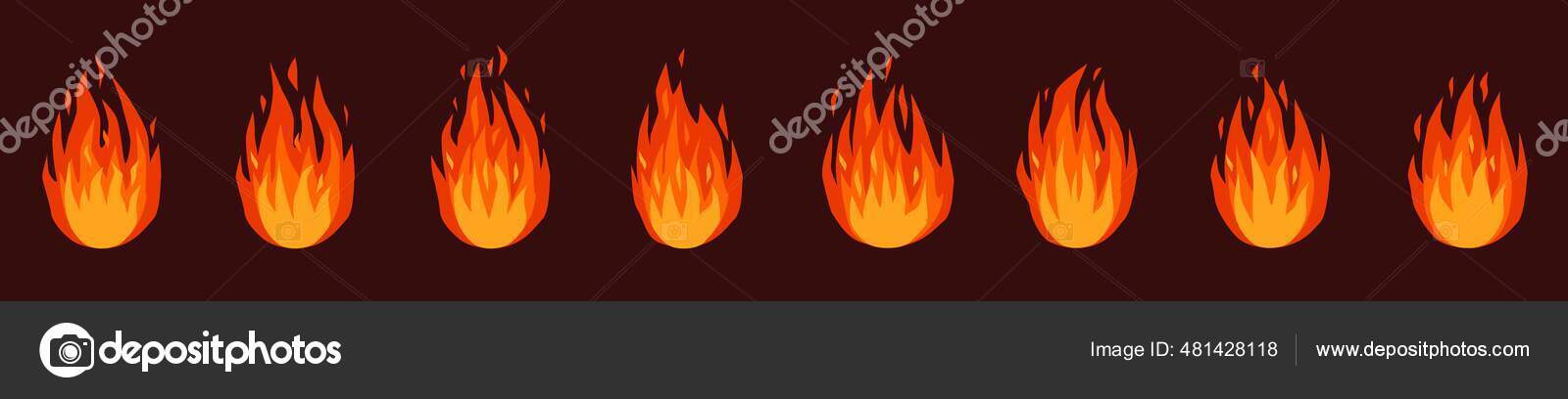 Fire animation. Burning bonfire or campfire, torch fire flames. Red ...