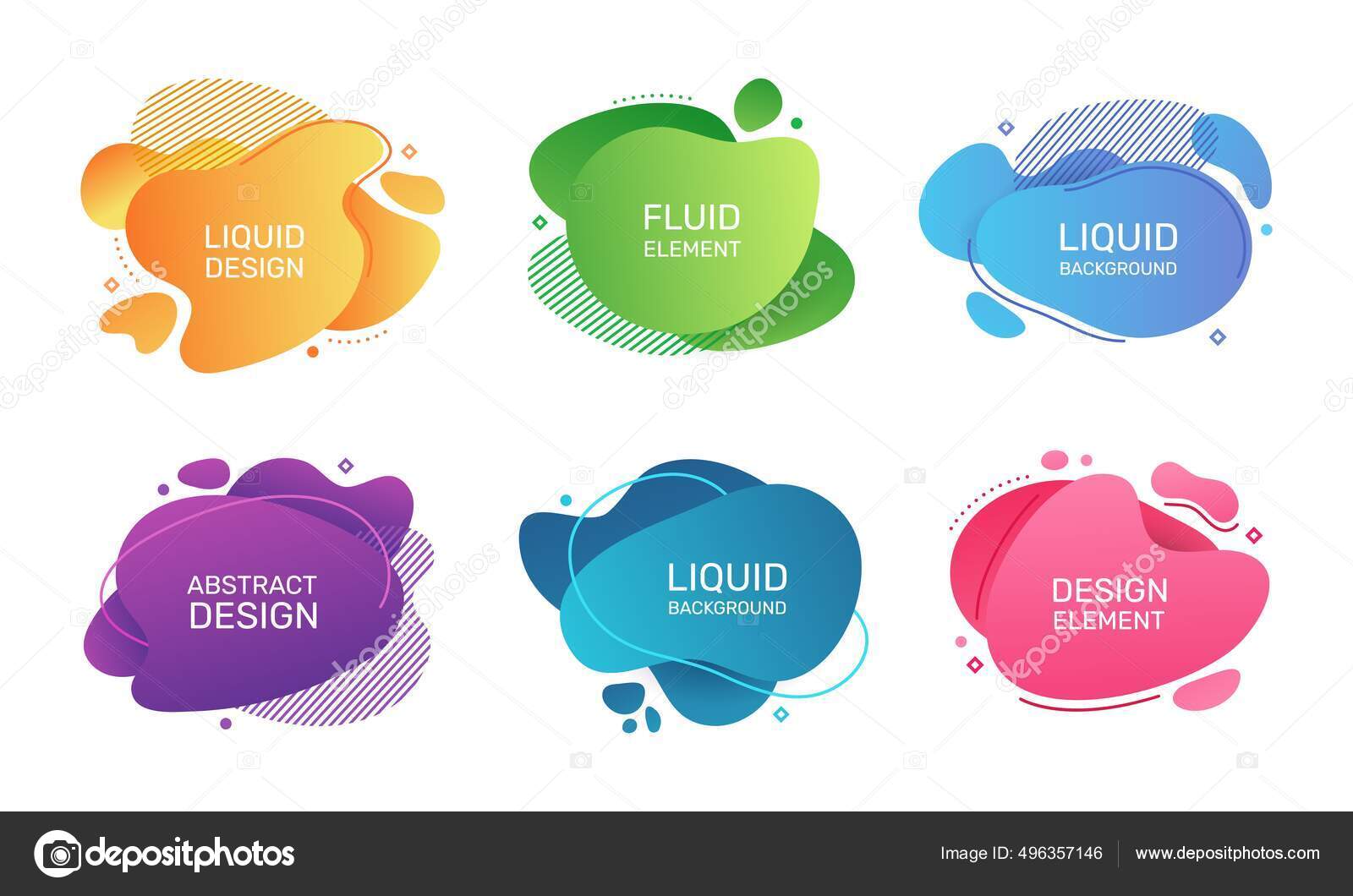 Abstract liquid elements, organic fluid bubble shapes. Modern gradient blobs, geometric graphic ...