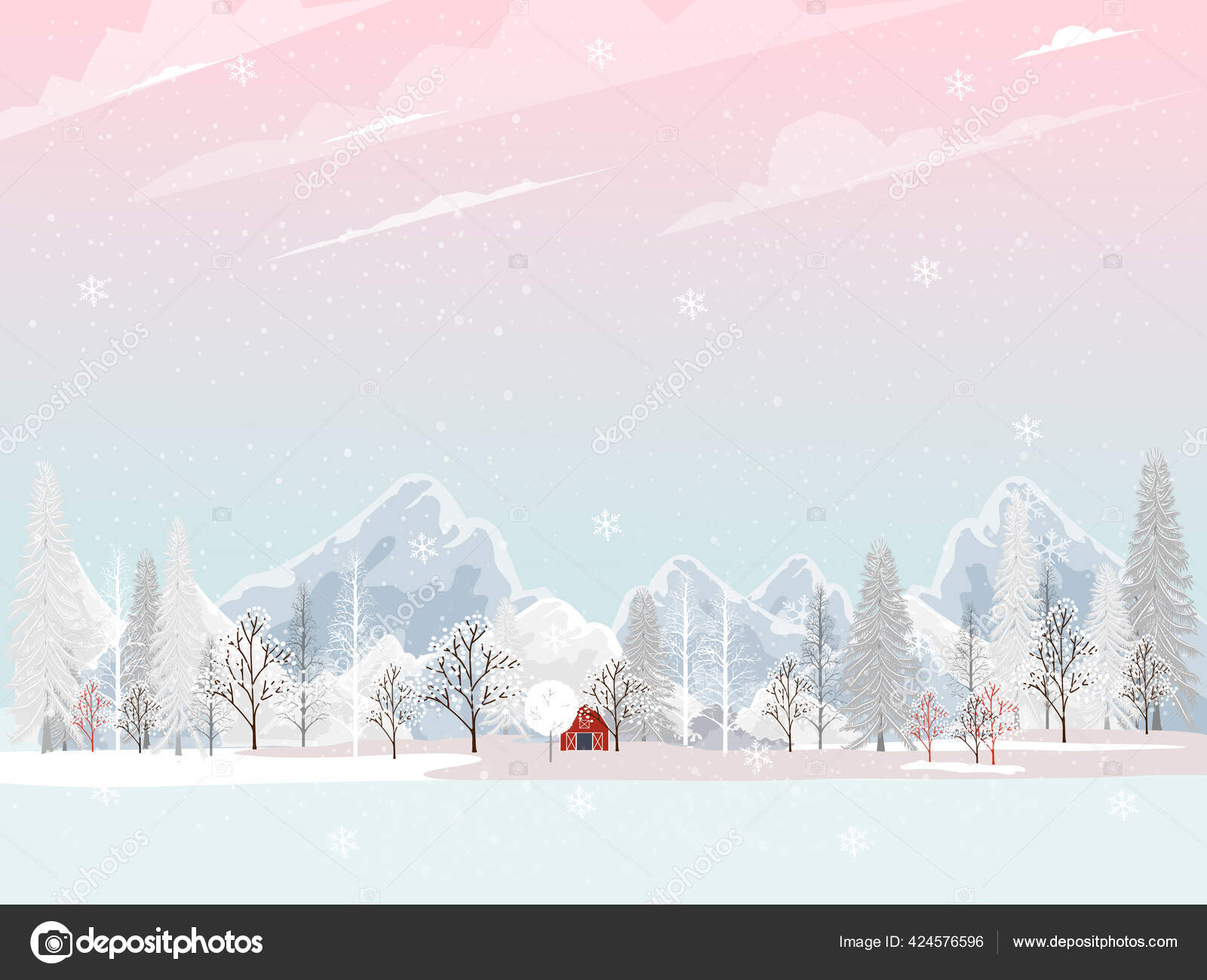 Winter Landscape Vector Landscape Field Trees Snow Falling Winter ...