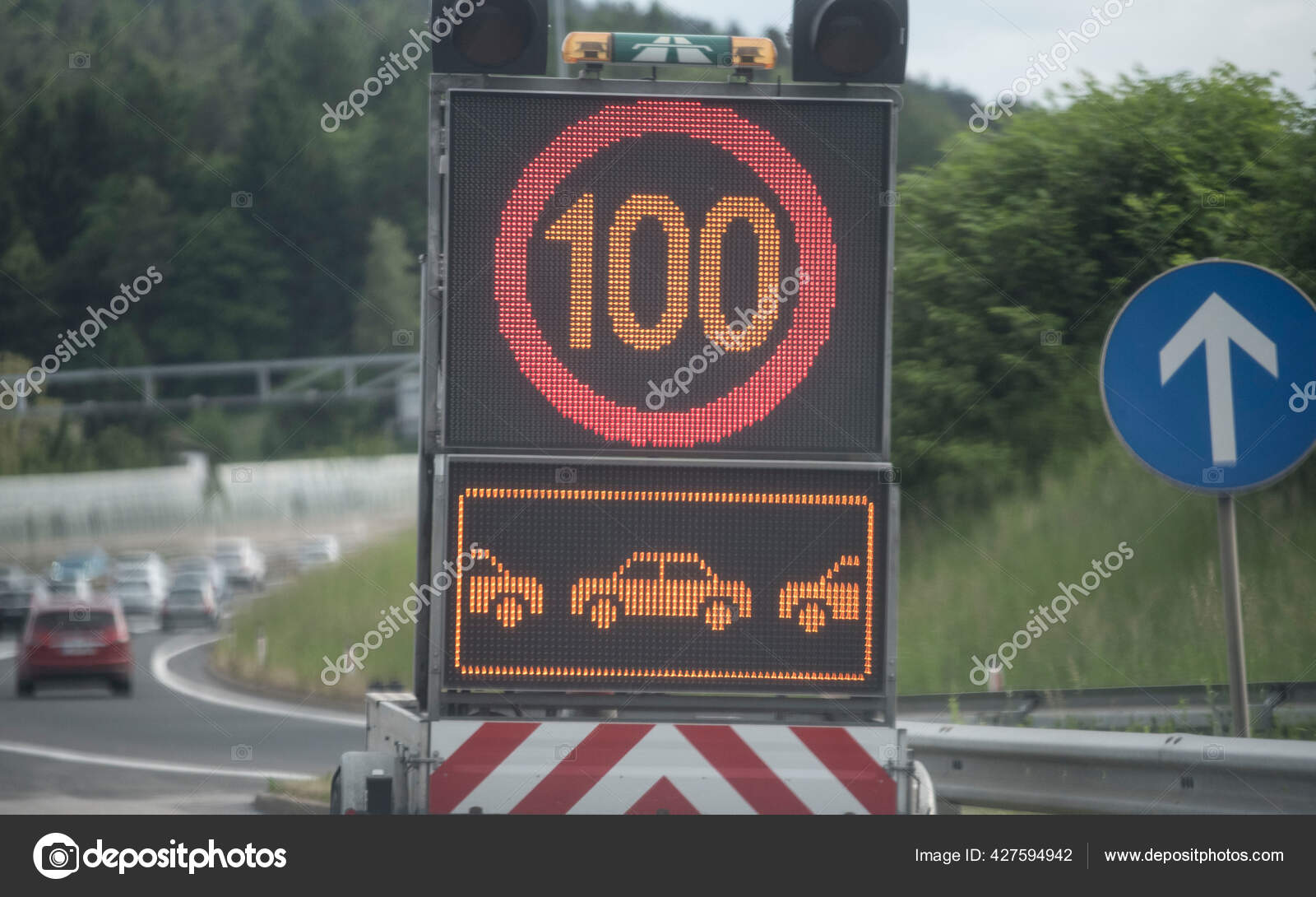 Traffic Congestion Warning Road Sign Standing Street Stock Photo by ...